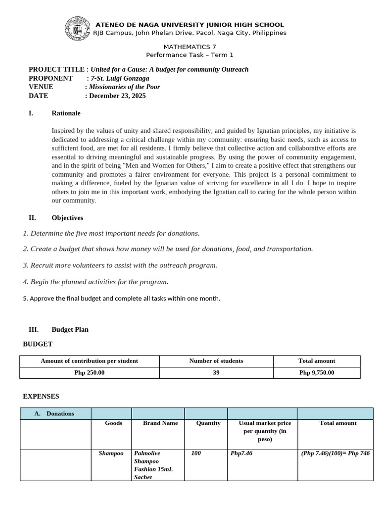 EmpowerMATH Trough Giving Project Proposal Format | PDF | Budget | Expense