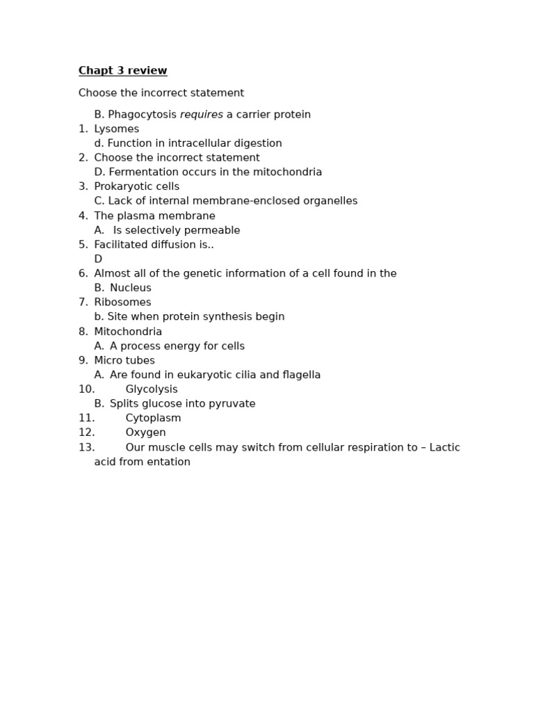 Cell Biology Concepts Review Quiz | PDF