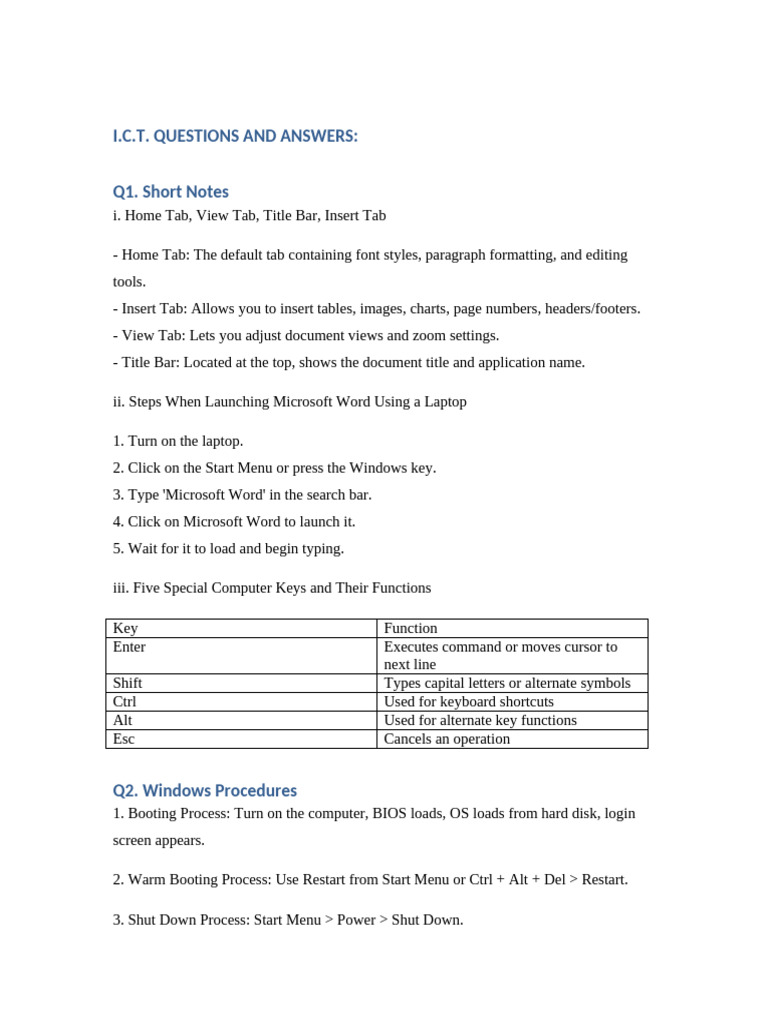 ICT Comprehensive Answers Aminata | PDF | Microsoft Word | Computer ...
