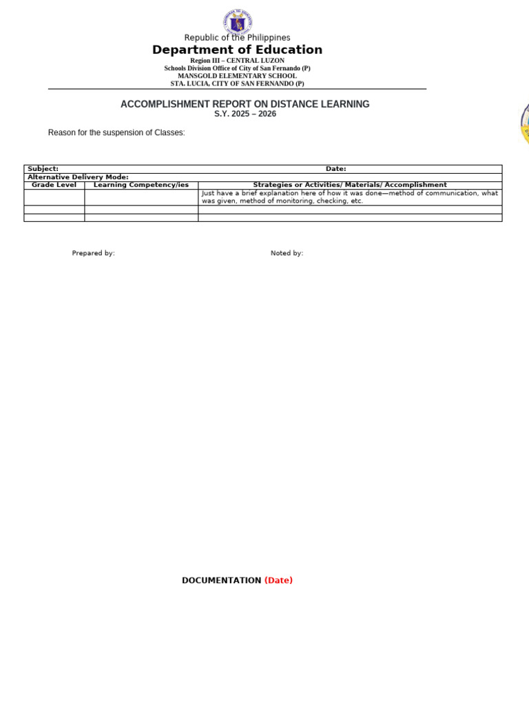 Distance Learning Accomplishment Report 2025 | PDF