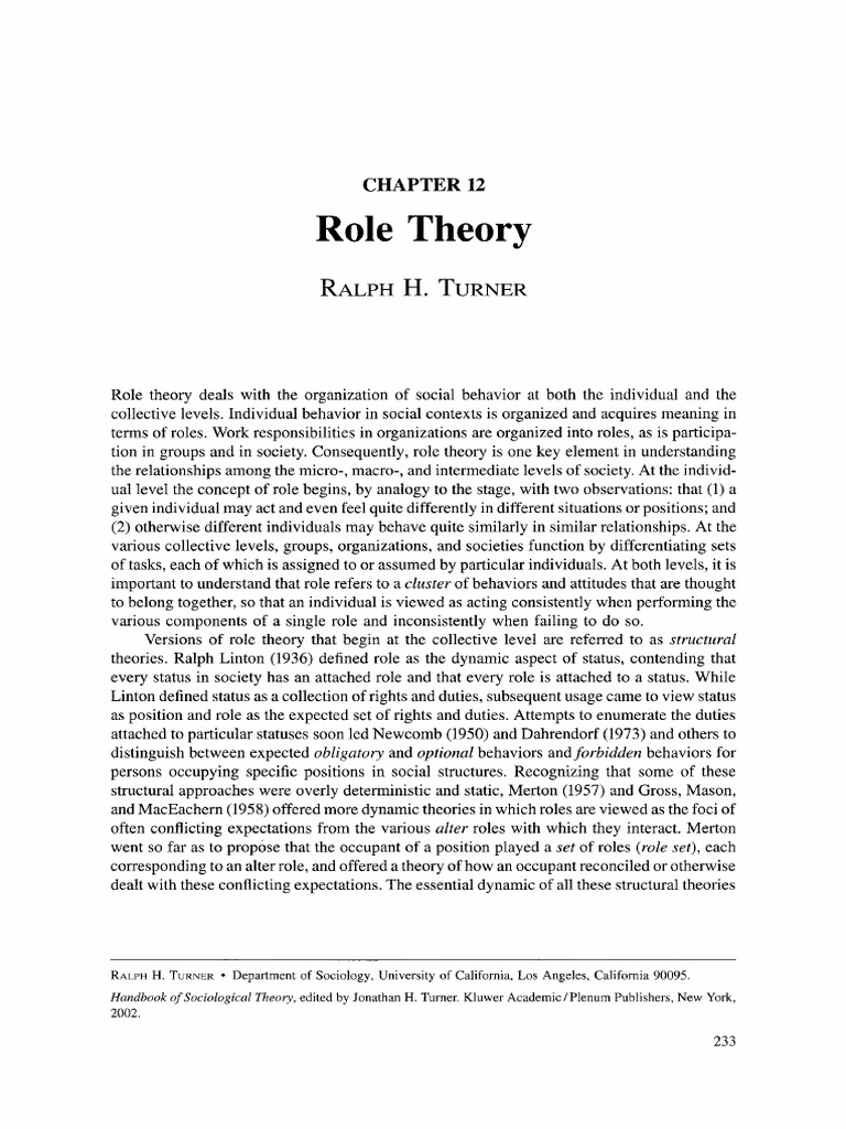 Role Theory | PDF | Theory | Psychology