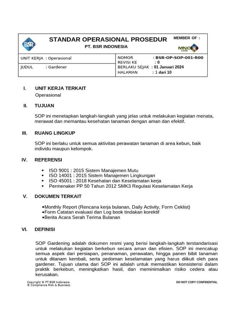 SOP Perawatan Tanaman untuk Gardener | PDF