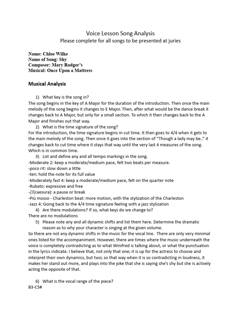 "Shy Song Analysis for Voice Lessons" | PDF | Musicology