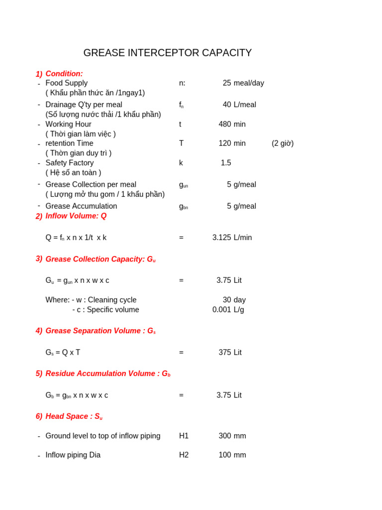 Grease Interceptor Capacity Calculation | PDF