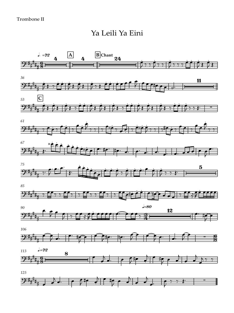 Partition Trombone II - Ya Leili Ya Eini | PDF