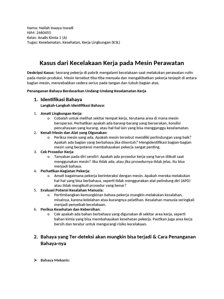 Tugas K3L (Nailah Inaaya Iswadi, 2460455, AnalisKimia 1A) | PDF