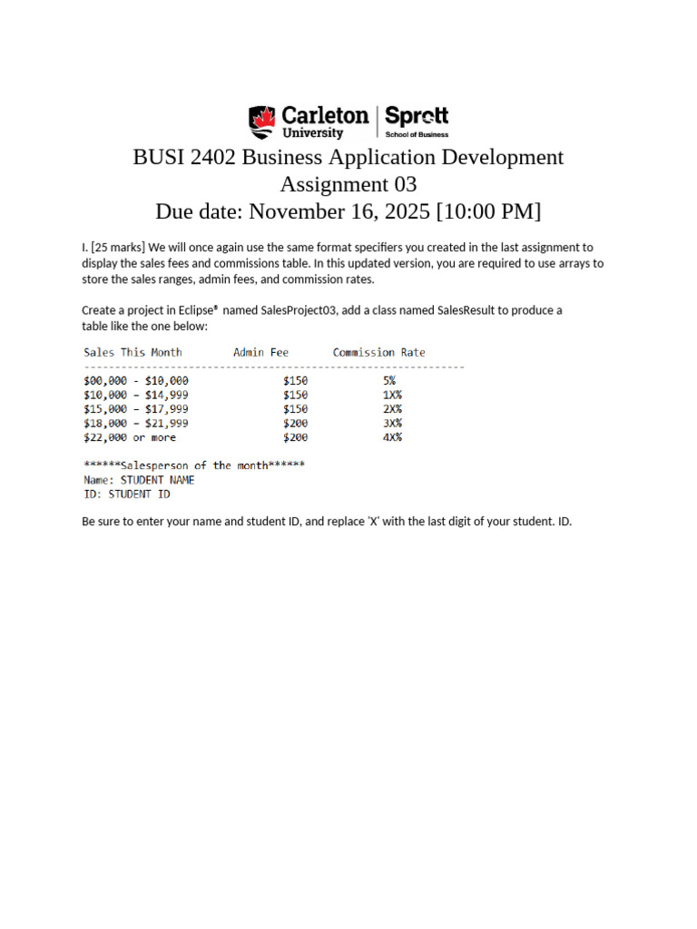BUSI 2402 Assignment 03 | PDF | Constructor (Object Oriented ...