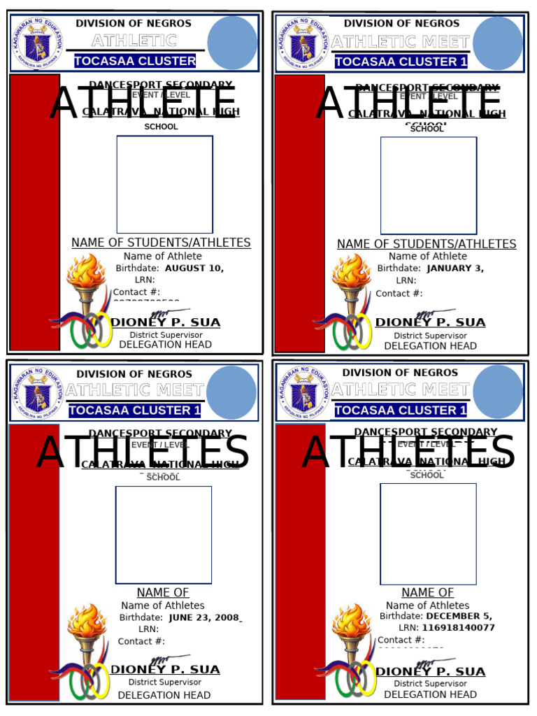 Sports Id Athletes Only Cnhs | PDF