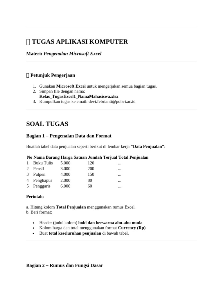 Tugas Excel: Data Penjualan dan Rumus | PDF