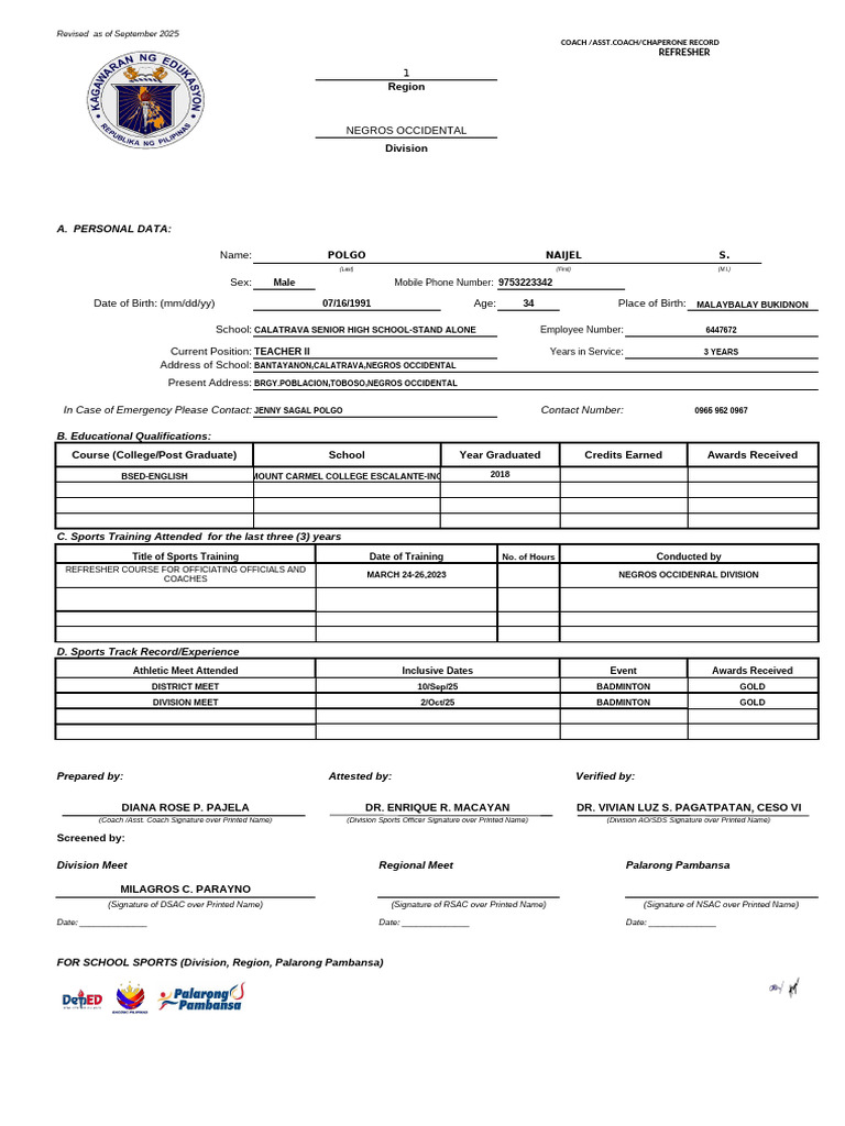 Coach AC Chap Record v2025 | PDF
