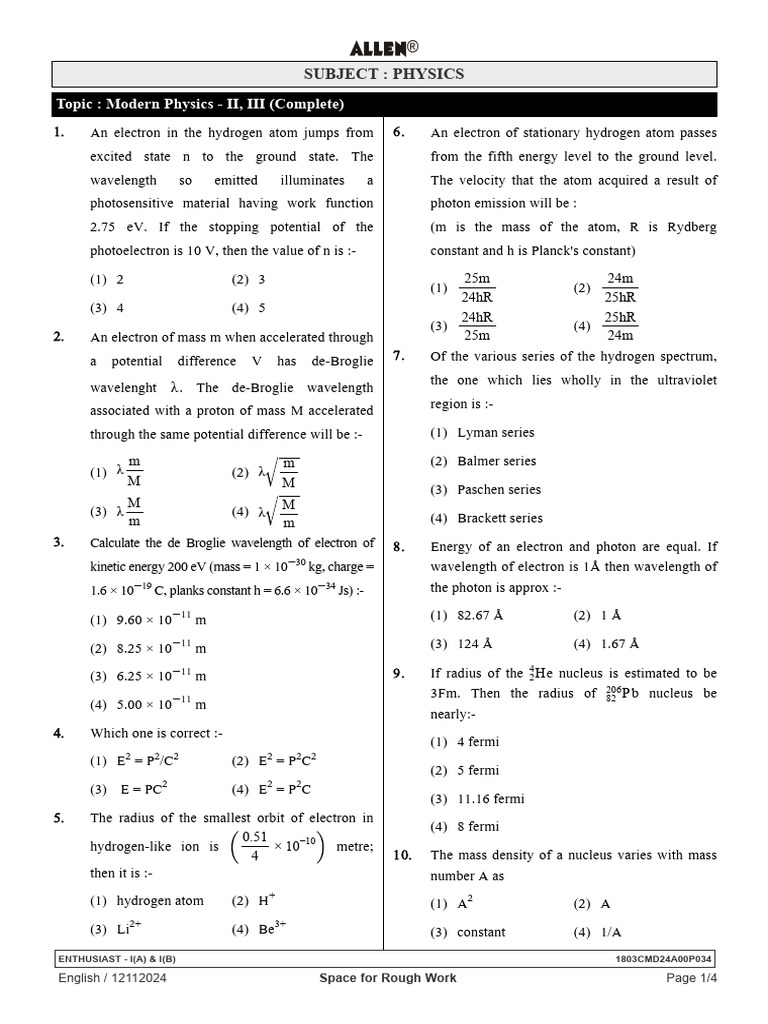Modern Physics Concepts and Problems | PDF | Atomic Nucleus | Nuclear ...