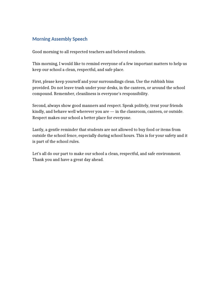 Morning Assembly Speech | PDF