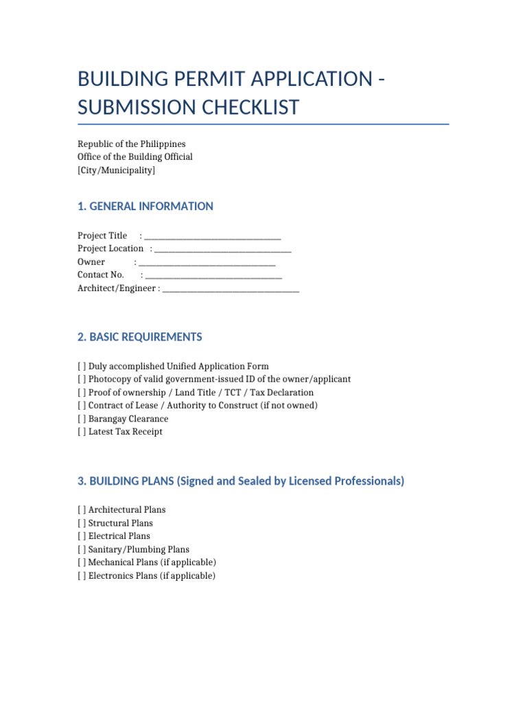 Submission Checklist For Building Permit Documents | PDF