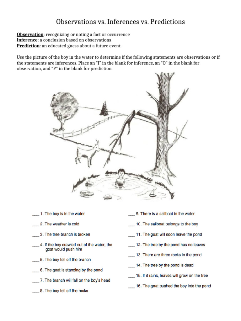 6 Observation Vs Interference Vs Prediction Worksheet Key | PDF