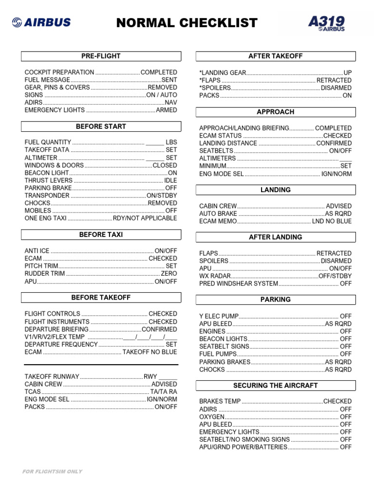 Flight Simulator Normal Checklist | PDF | Takeoff | Transport Accidents ...