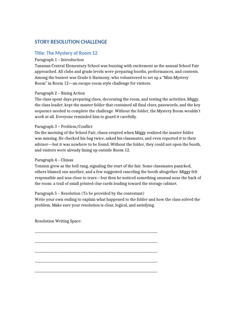 Mystery Room Challenge at School Fair | PDF