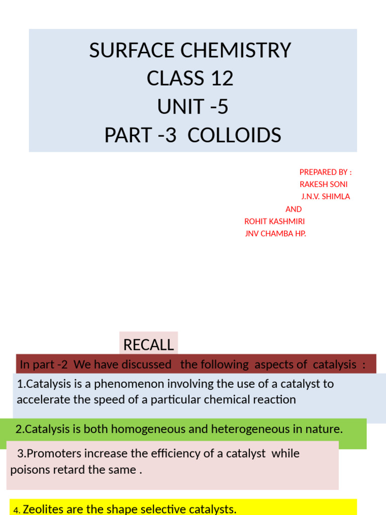 Colloids in Surface Chemistry Explained | PDF | Colloid | Catalysis