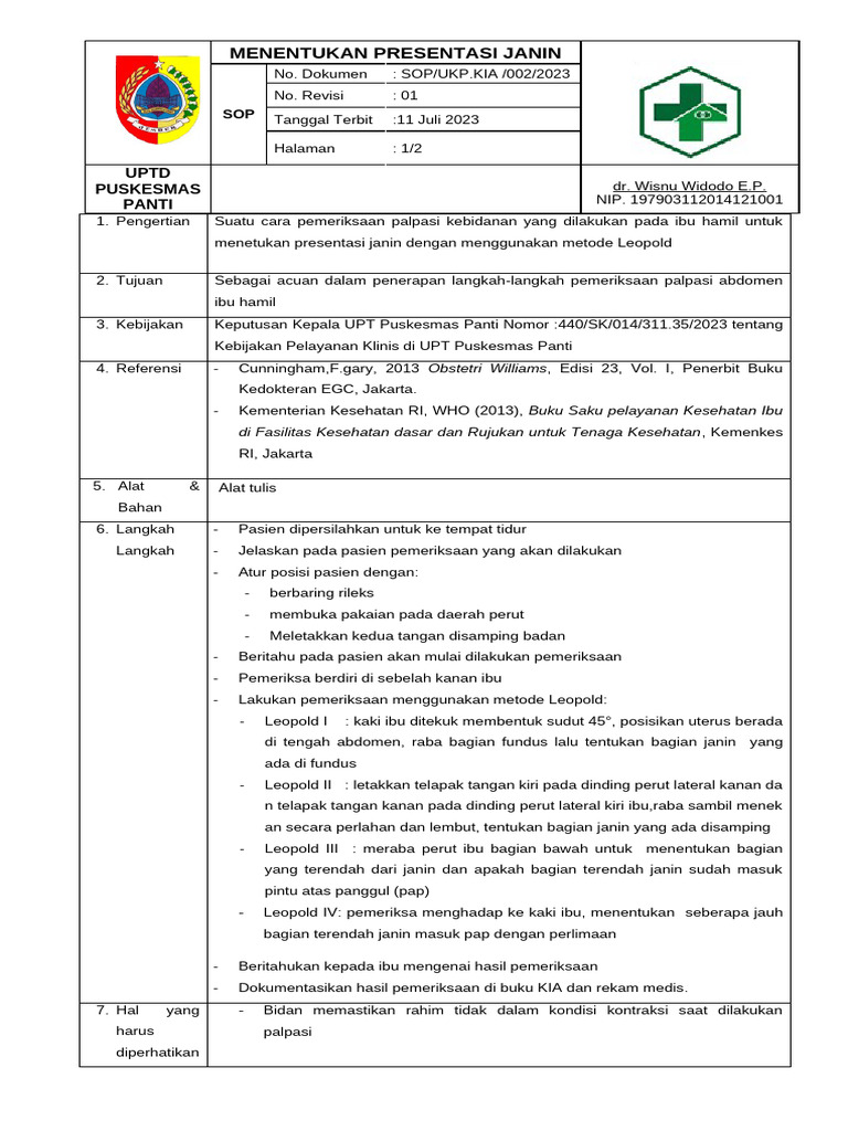 Sop Menentukan Presentasi Janin - ... Fix | PDF