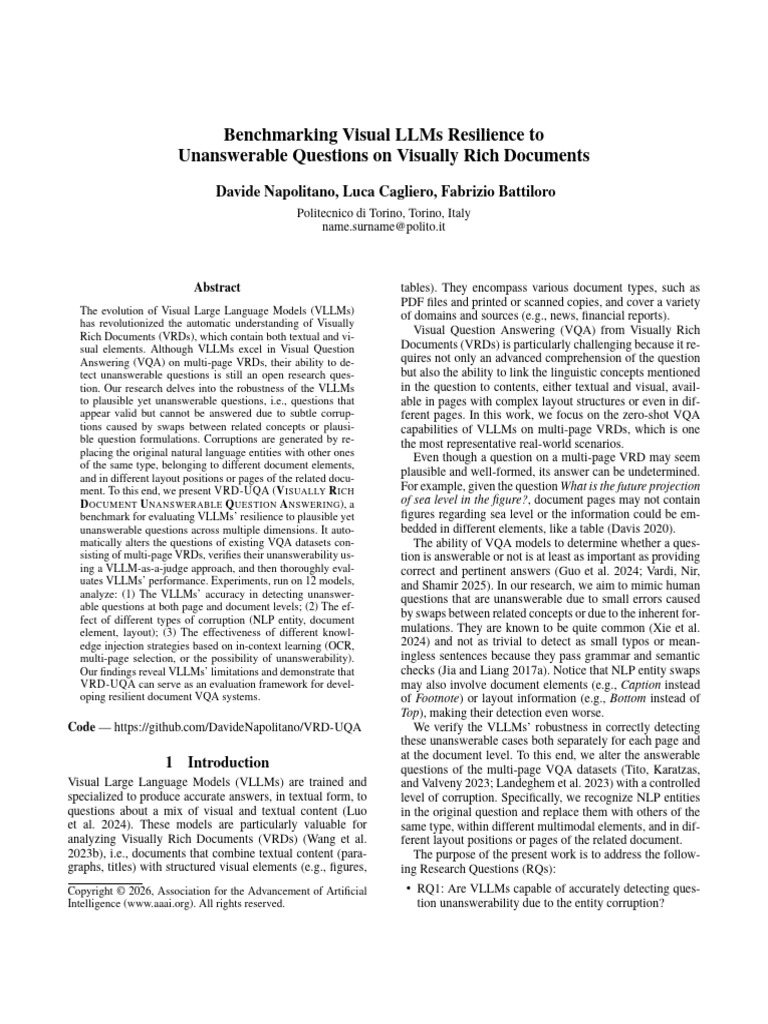 Benchmarking Visual LLMs Resilience to Unanswerable Questions on ...