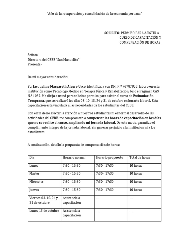 Solicitud - Permiso - Compensacion JMAU 30 DE SETIEMBRE PDF | PDF