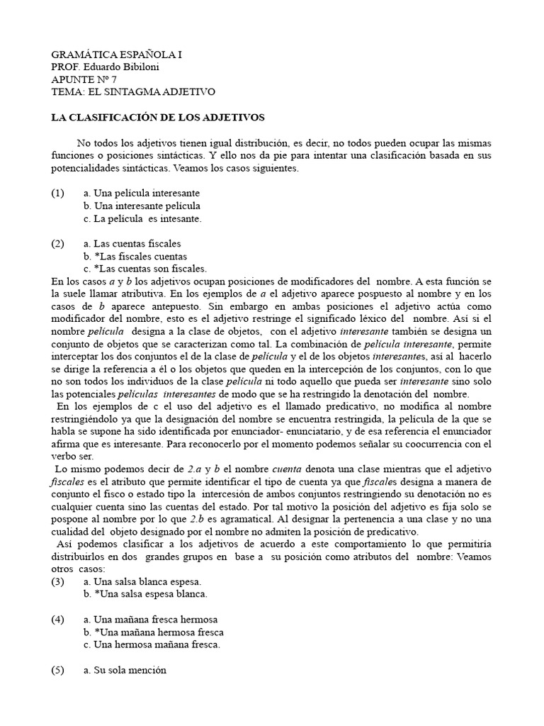 APUNTE 7 - Clasificación de Adjetivos | PDF | Adjetivo | Adverbio