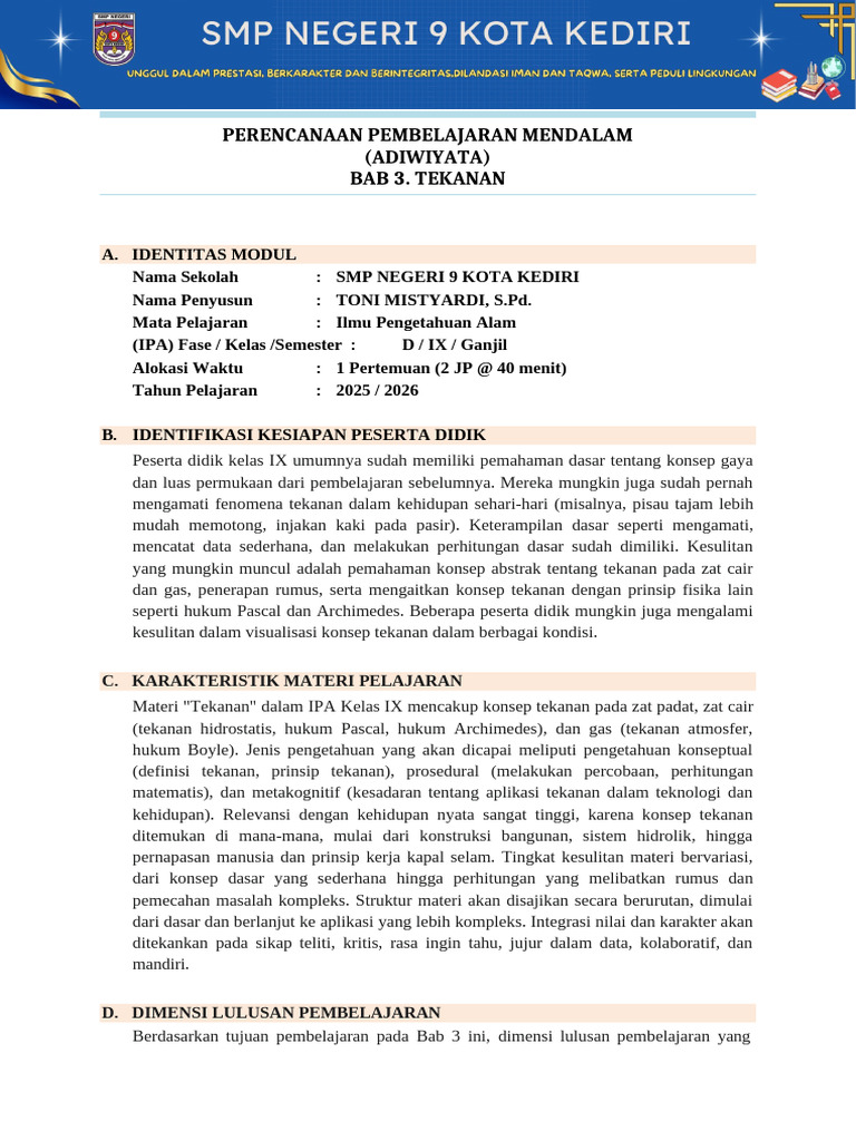 4. Pokja Inovasi_modul Ajar Tekanan_ipa_tekanan Hidrostatis Air Untuk Pengawetan Sayuran Dan ...