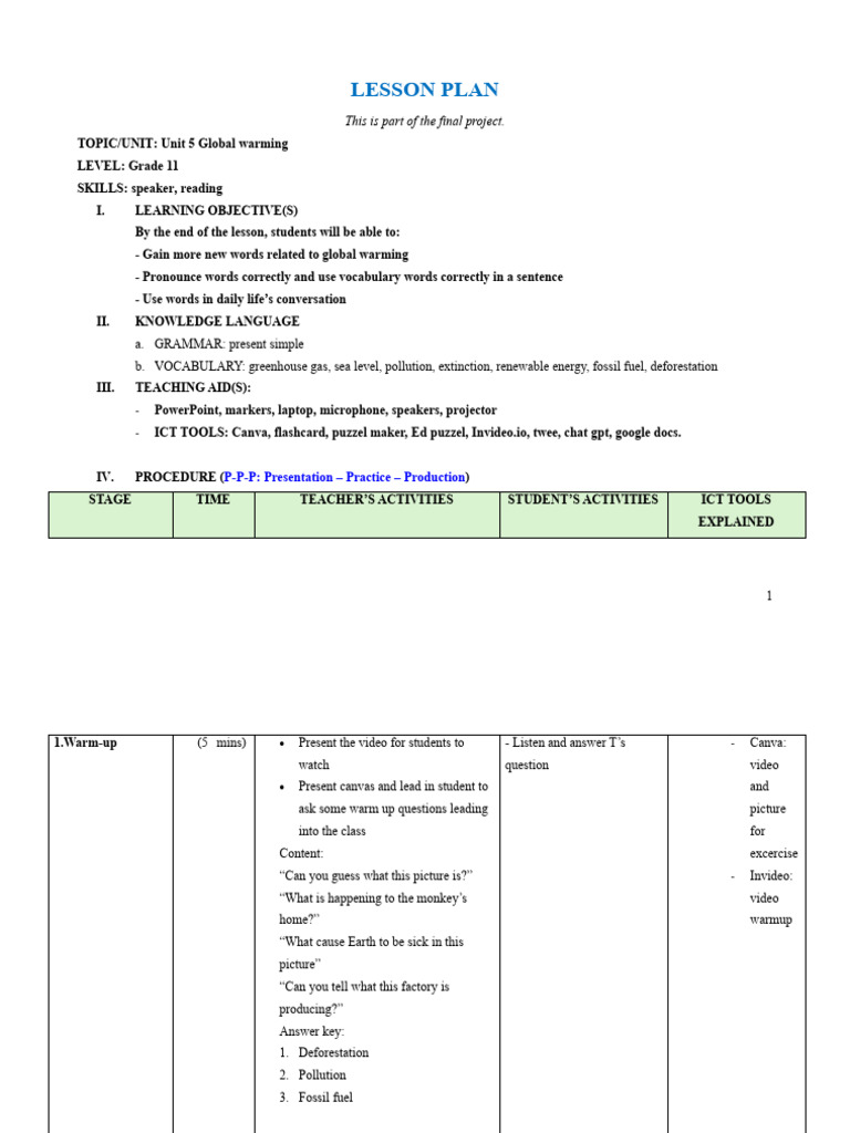 Suggested Lesson Plan of an Activity (1) | PDF | Fuels | Renewable Energy