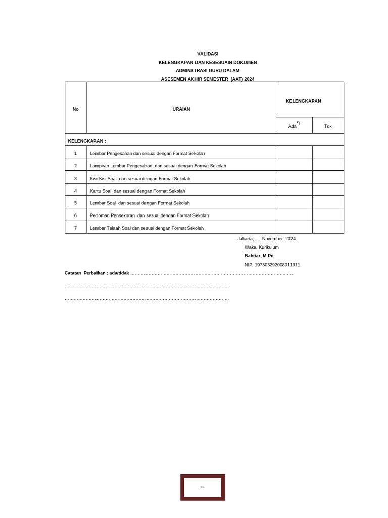Lembar Validasi Dokumen | PDF