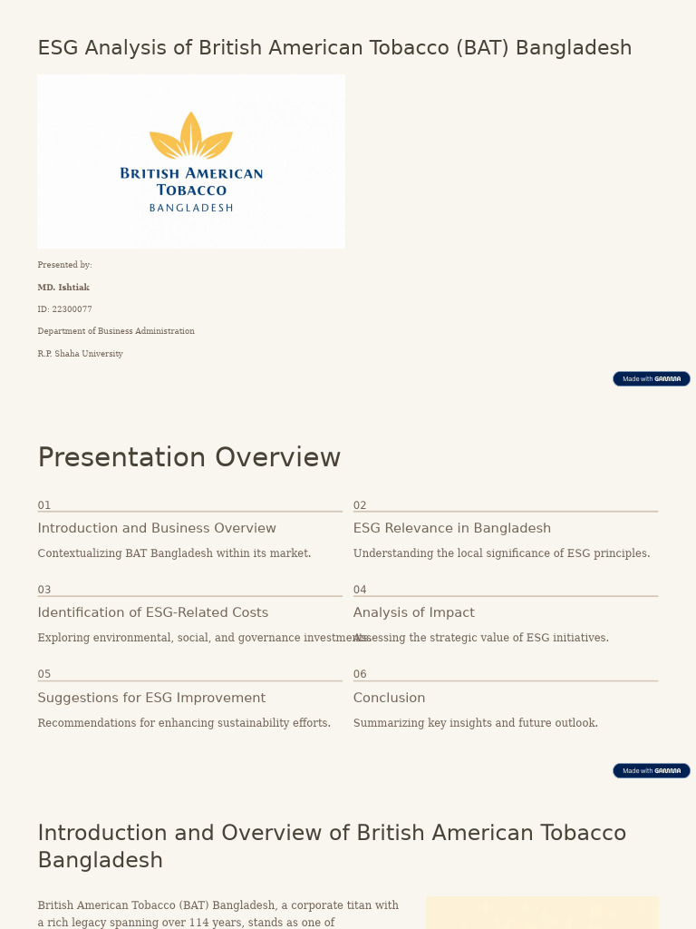 ESG Analysis of BAT Bangladesh | PDF | Corporate Social Responsibility ...