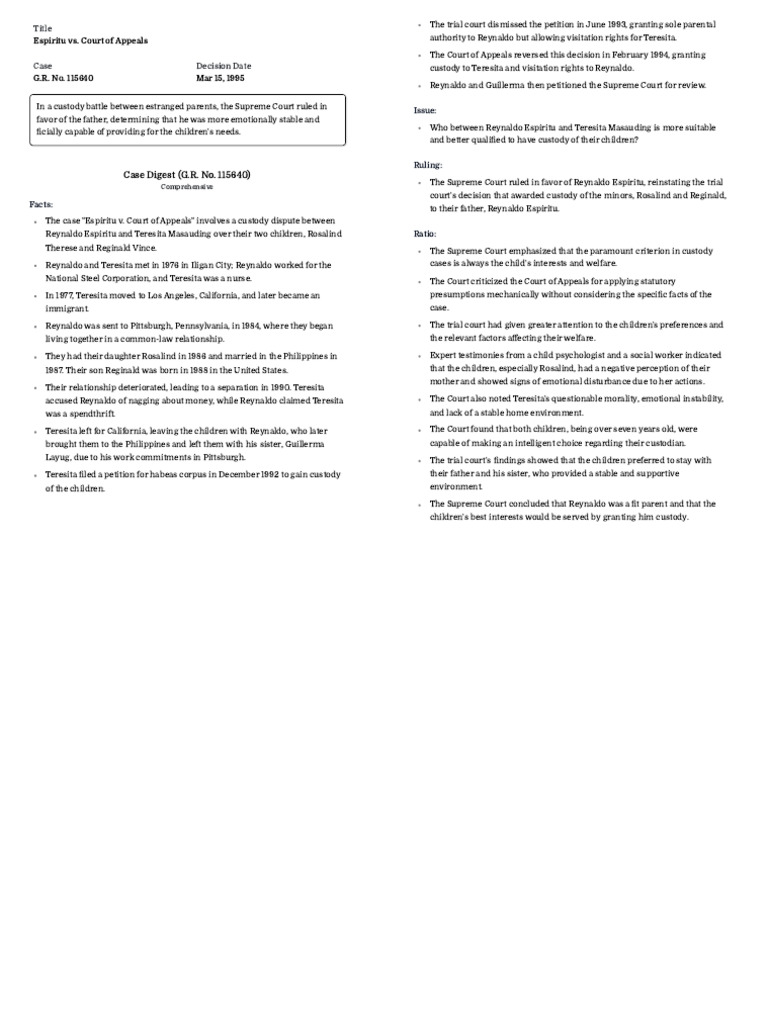 Espiritu vs. Court of Appeals | PDF | Child Custody | Appellate Court
