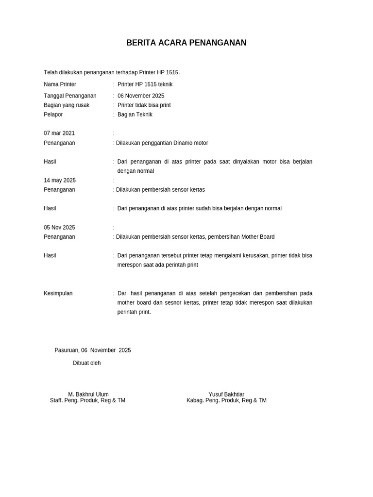 Penanganan Printer HP 1515 yang Rusak | PDF