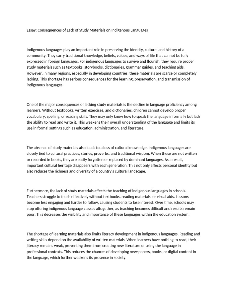 Impact of Study Material Shortage on Indigenous Languages | PDF ...