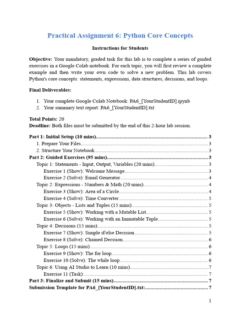 Practical Assignment 6 - Python Core Concepts | PDF | Control Flow | Computer Science