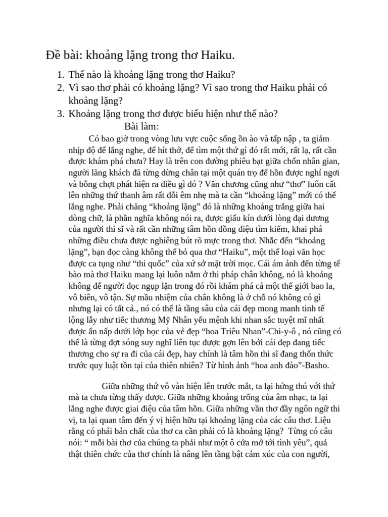 Đề bài khoảng lặng trong thơ Haiku | PDF