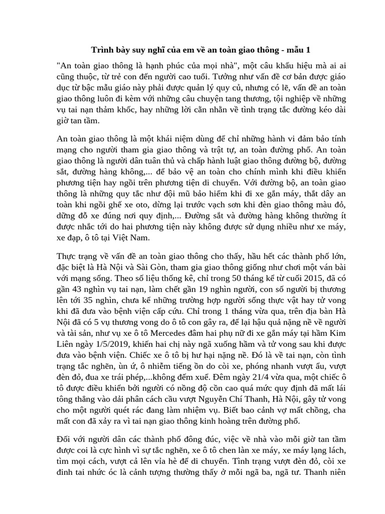 Mau Bai Van Van de an Toan Giao Thong | PDF