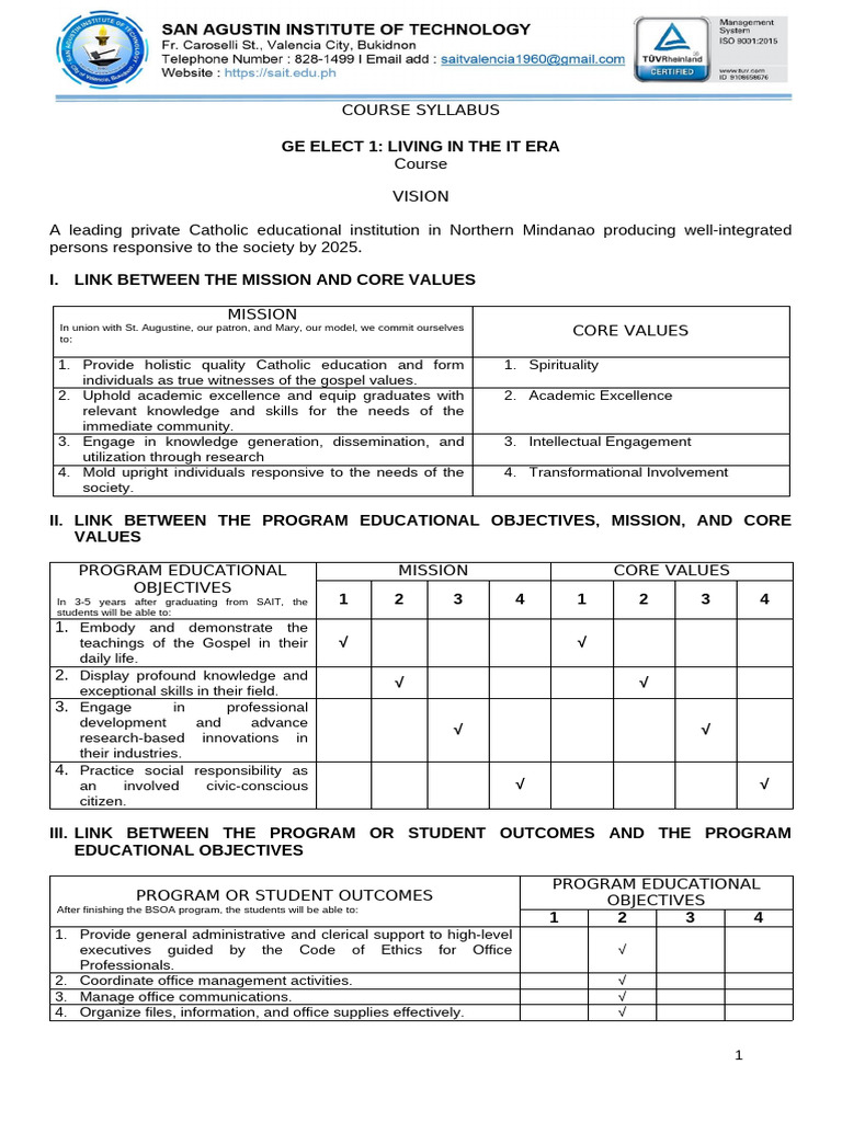 Living in the IT Era Course Syllabus | PDF | Educational Technology ...