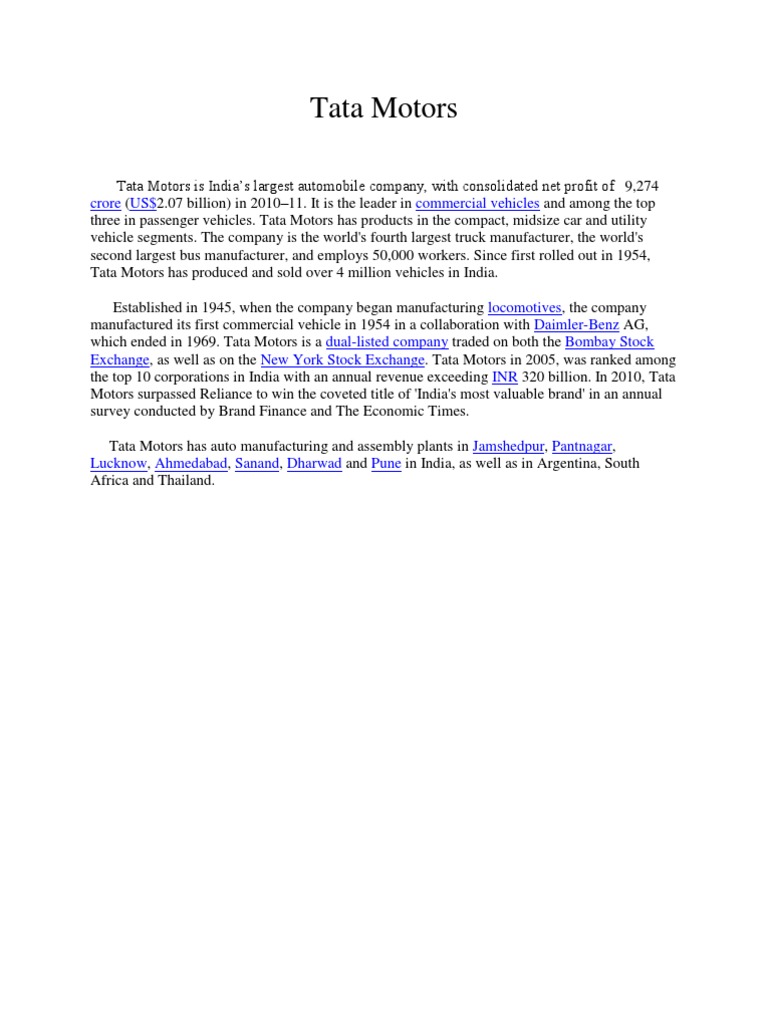 Tata Motors | PDF | Car | Motor Vehicle