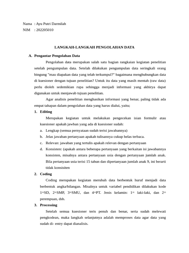 Langkah Pengolahan Data Penelitian | PDF