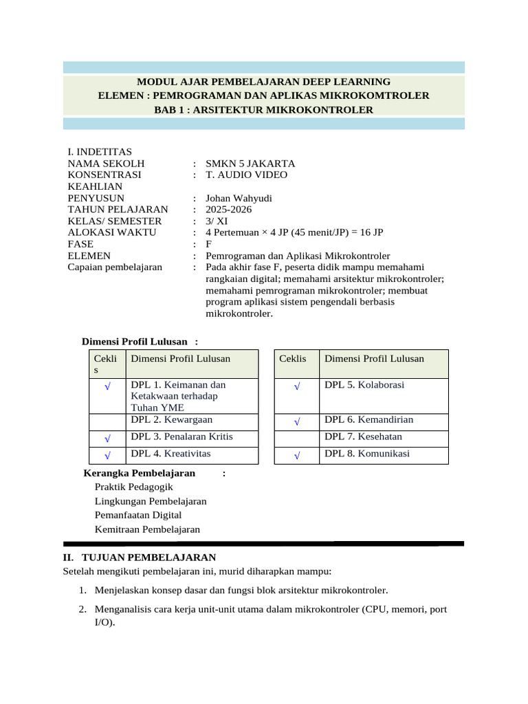 Modul Pembelajaran Arsitektur Mikrokontroler | PDF