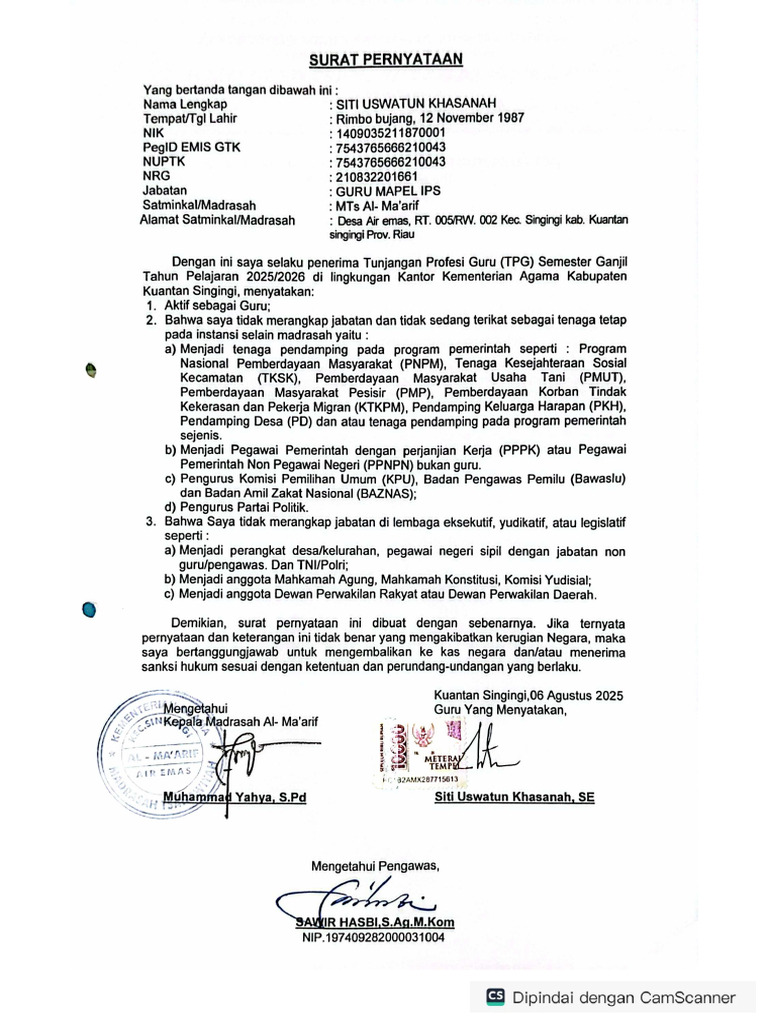 Surat Pernyataan Agus 2025 | PDF
