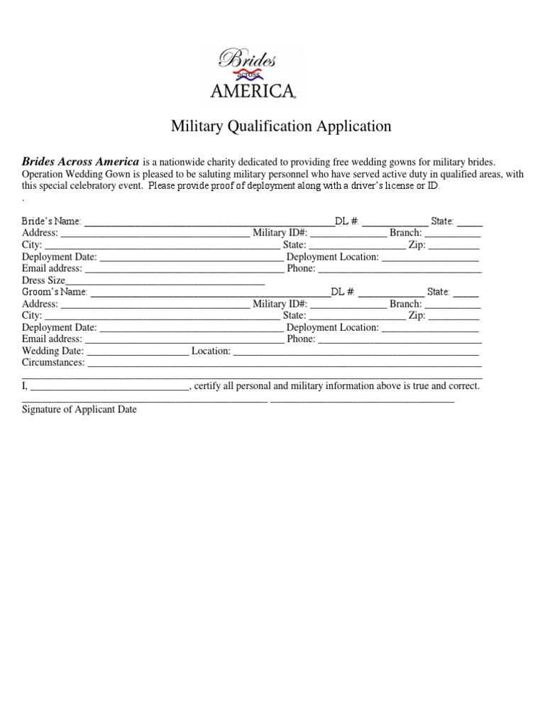 Military Wedding Gown Application Form | PDF | Finance & Money Management