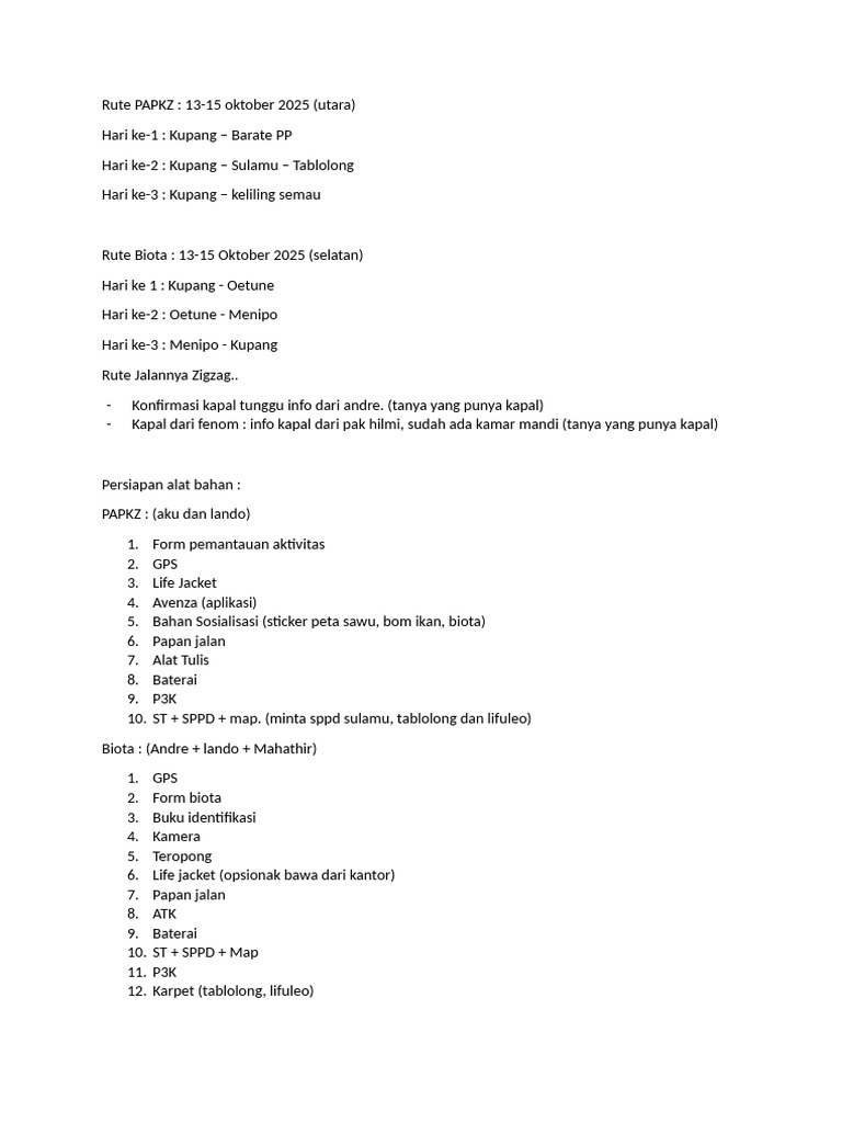 Rapat Persiapan Biota Dan PAPKZ 13-15 Oktober 2025 | PDF
