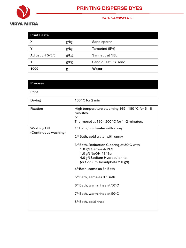 Printing Disperse Dyes Process Guide | PDF