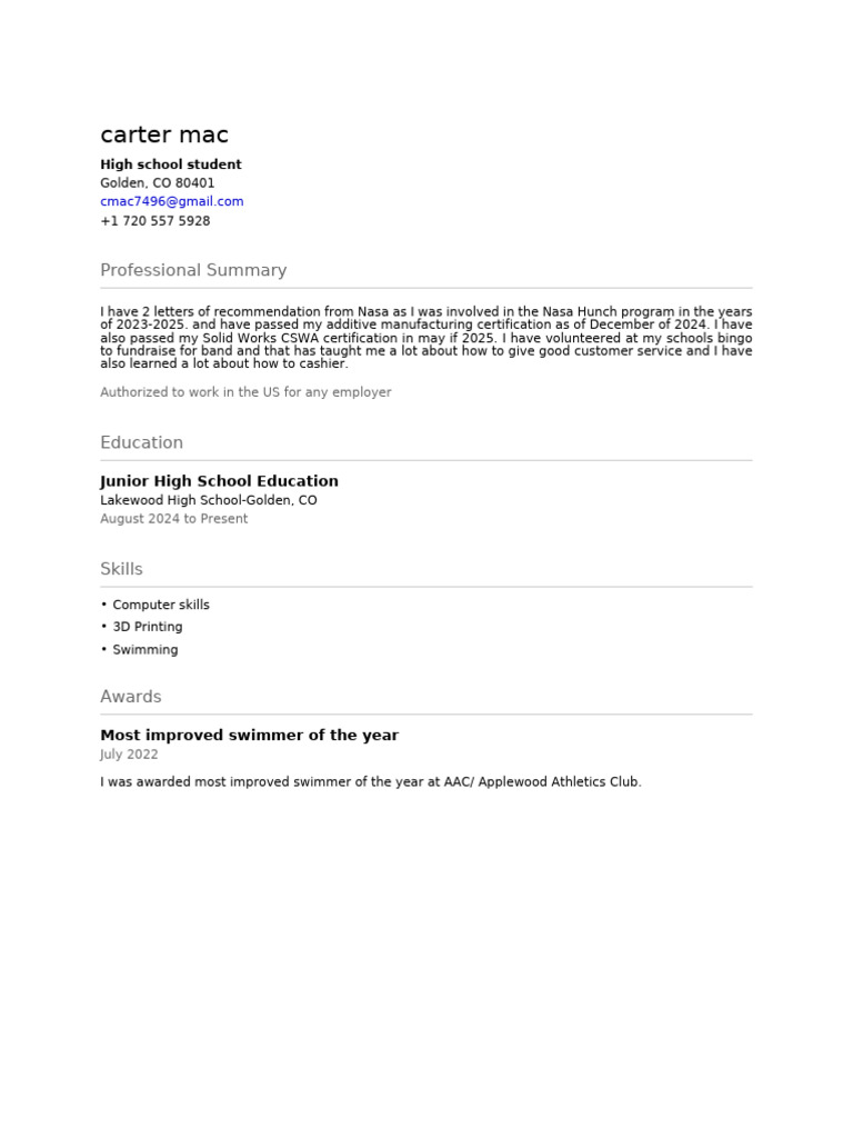 Carter Mac: Professional Summary | PDF
