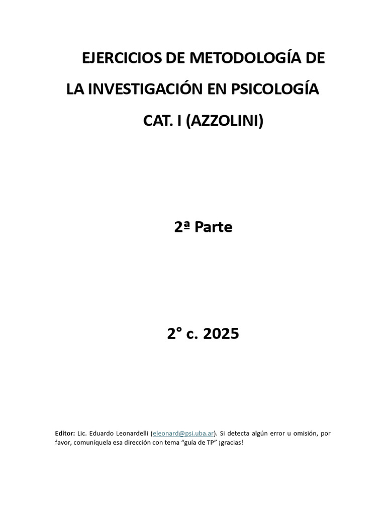 Guía de Ejercicios 2025 2C. Sin Respuestas 2a Parte-1 | PDF | Caso de estudio | Depresión ...