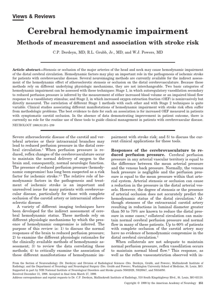 Cerebral Hemodynamic Impairment Methods of Measurement and Association ...