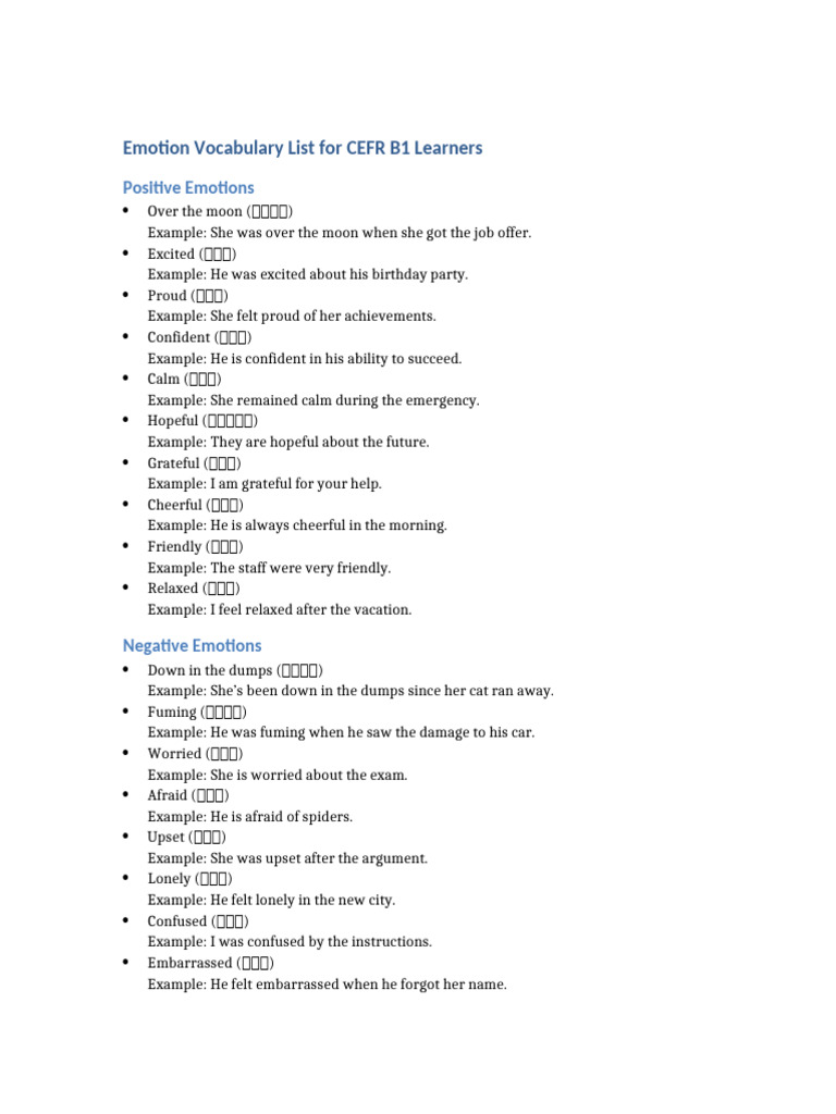 Emotion Vocabulary B1 | PDF