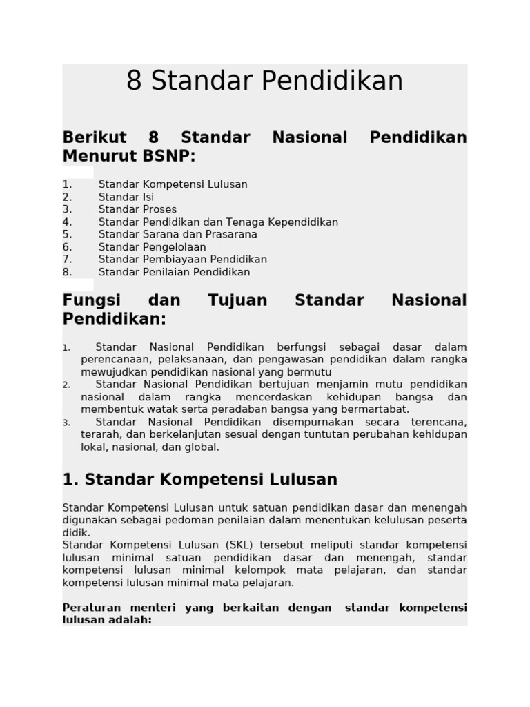8 Standar Nasional Pendidikan Indonesia | PDF