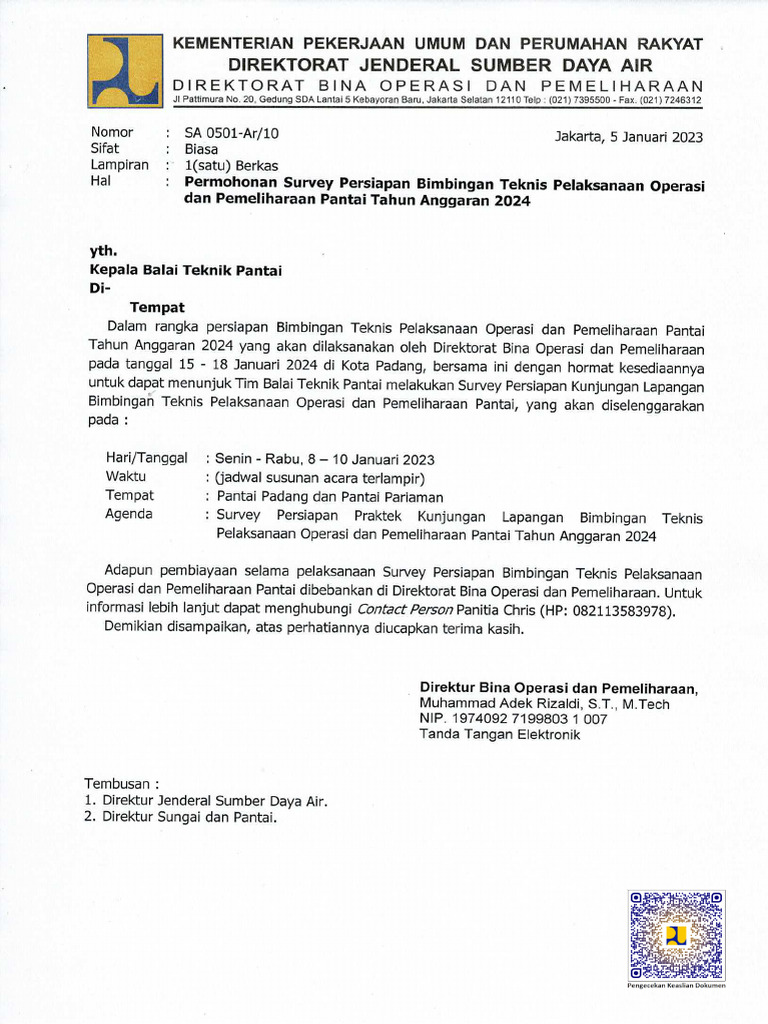 Surat Permohonan Survey Persiapan Bimbingan Teknis Pelaksanaan Operasi ...