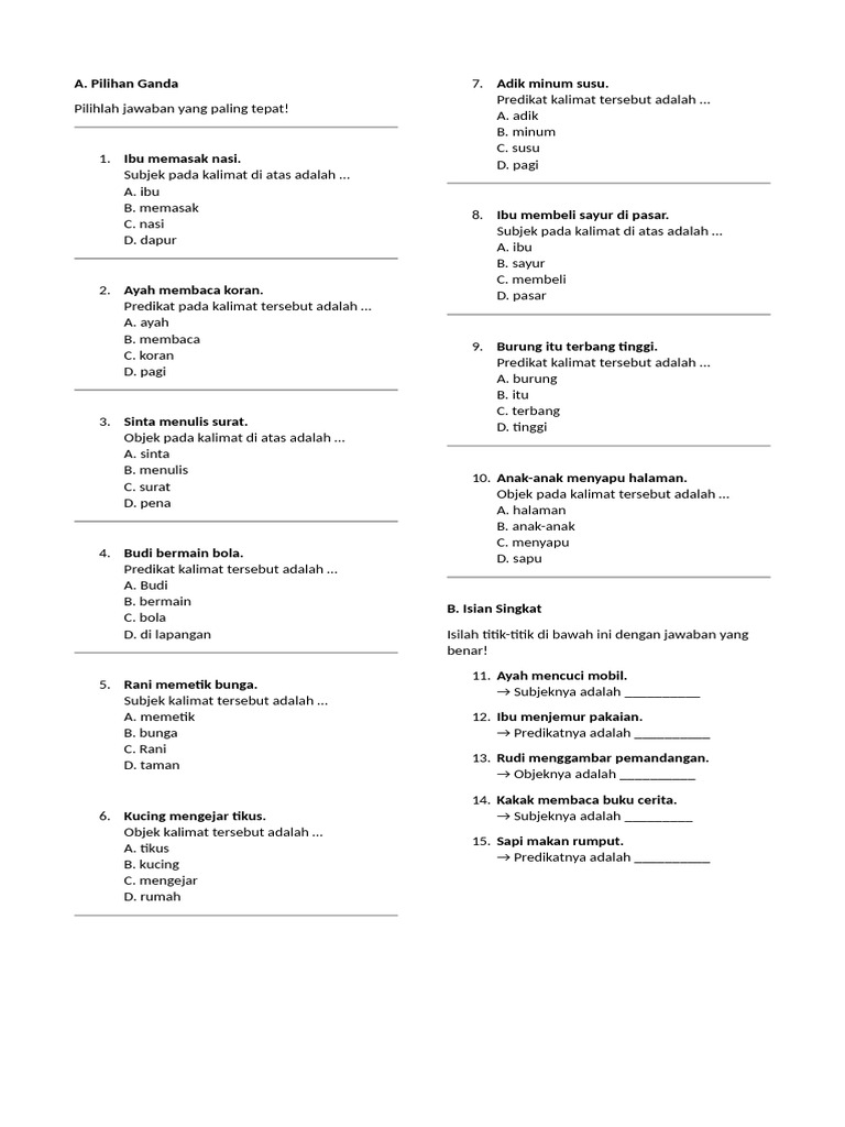 Subjek dan Objek dalam Kalimat | PDF